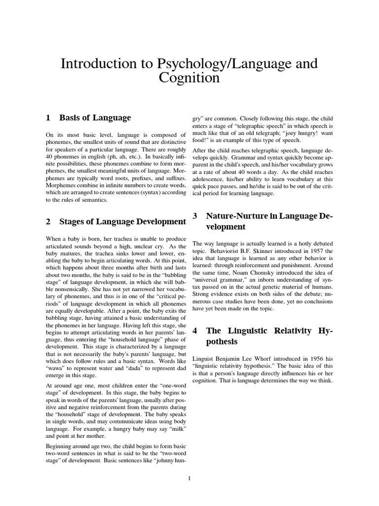 Introduction To Psychology-Language and Cognition | PDF | Language Development | Speech