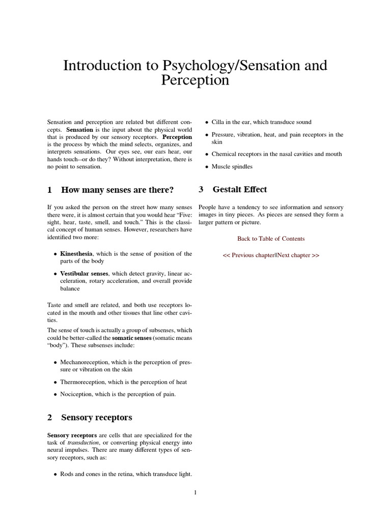 Introduction To Psychology-Sensation and Perception | PDF | Senses ...