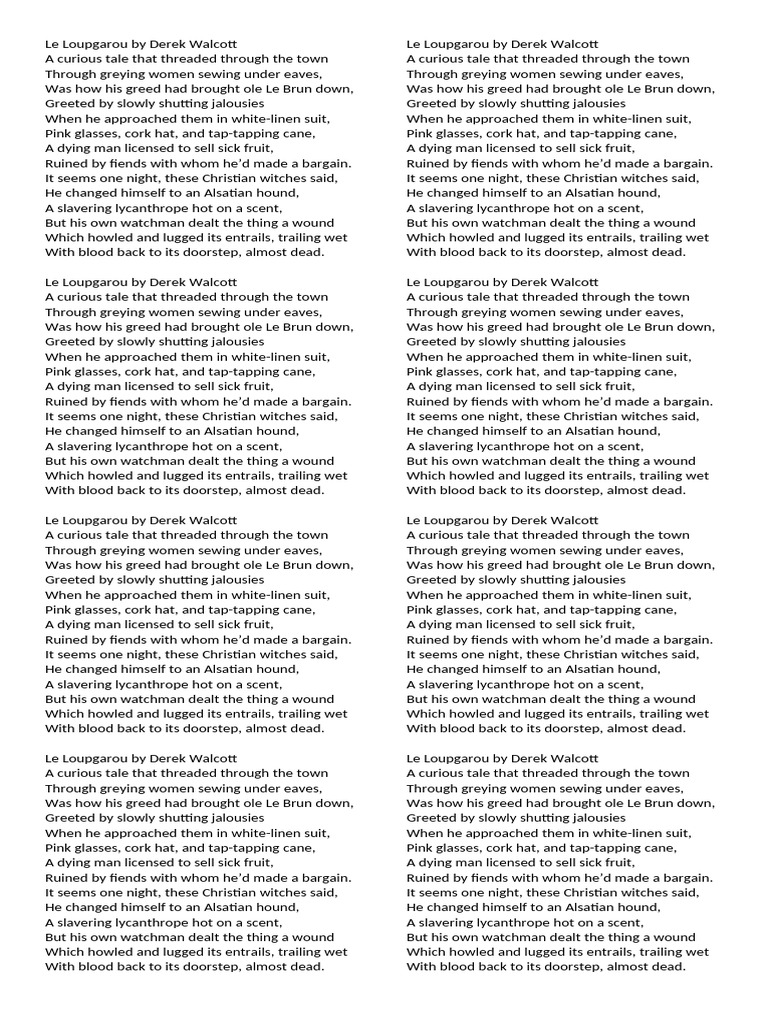 Le Loupgarou Derek Walcott | PDF