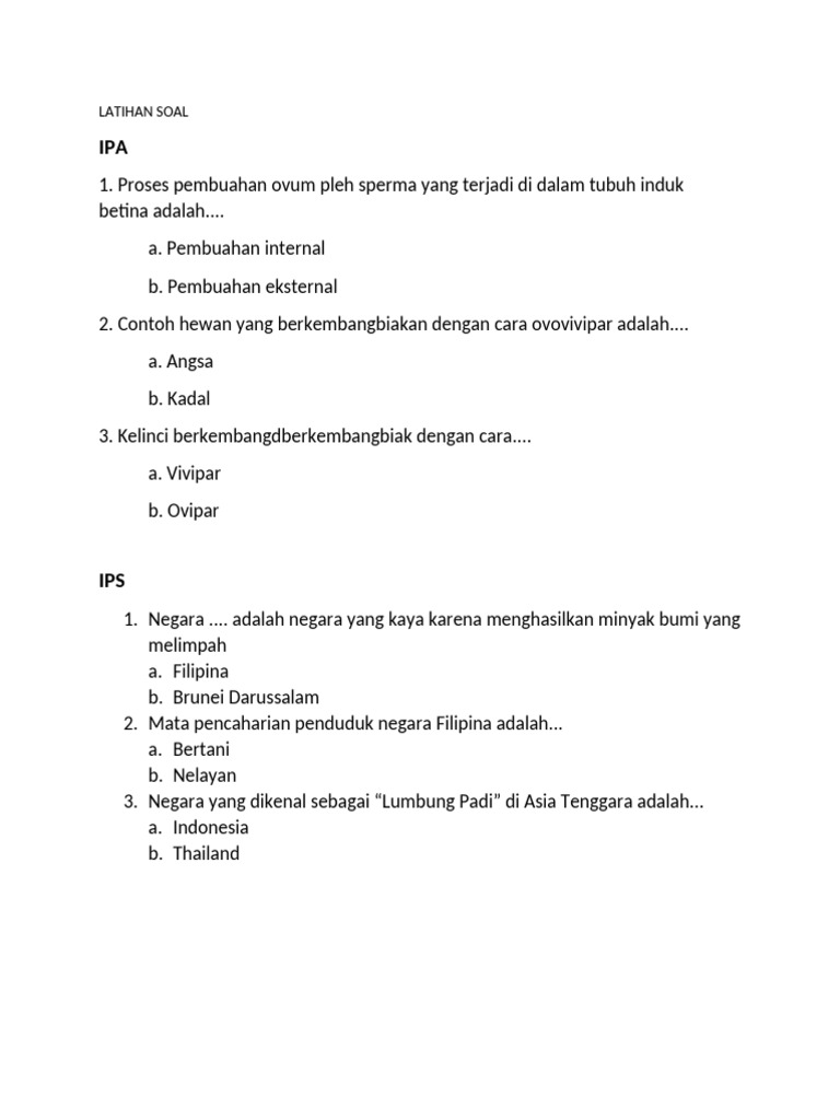 Latihan Soal IPA dan IPS Siswa | PDF