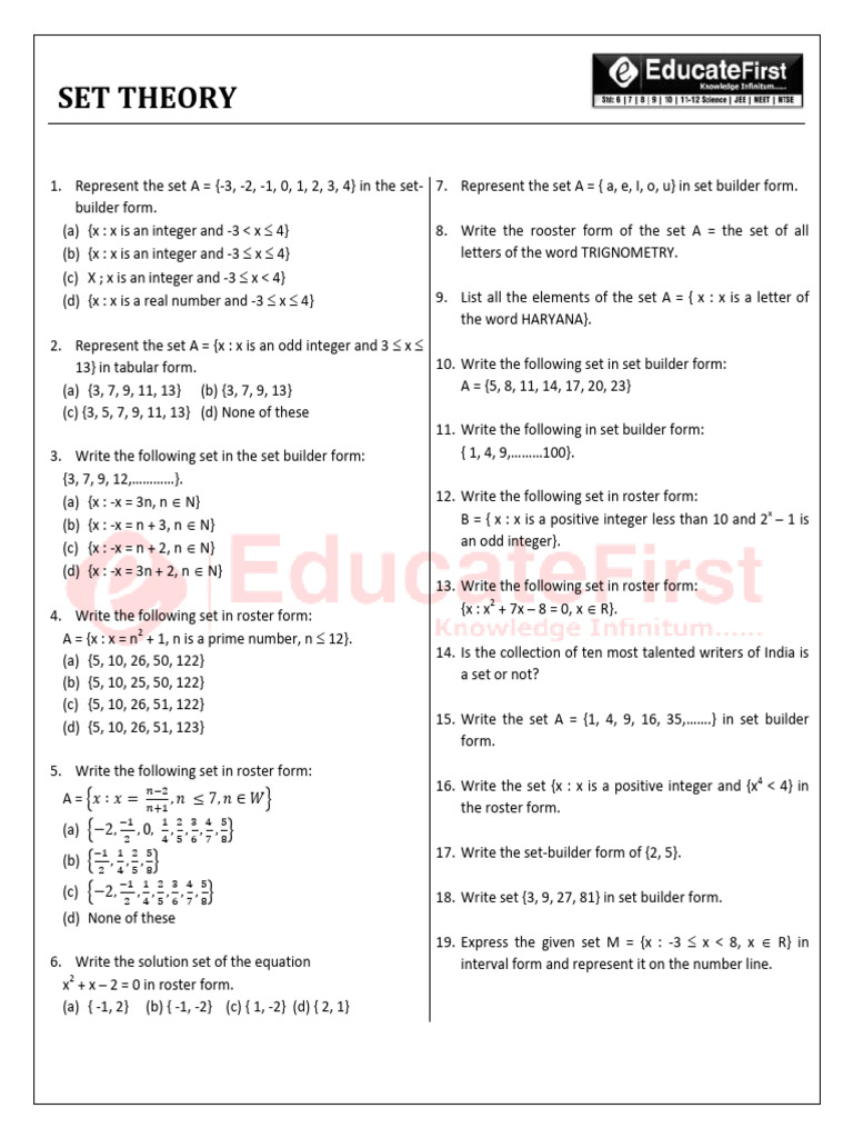Set Theory Worksheet - Marathon | PDF | Mathematics | Number Theory