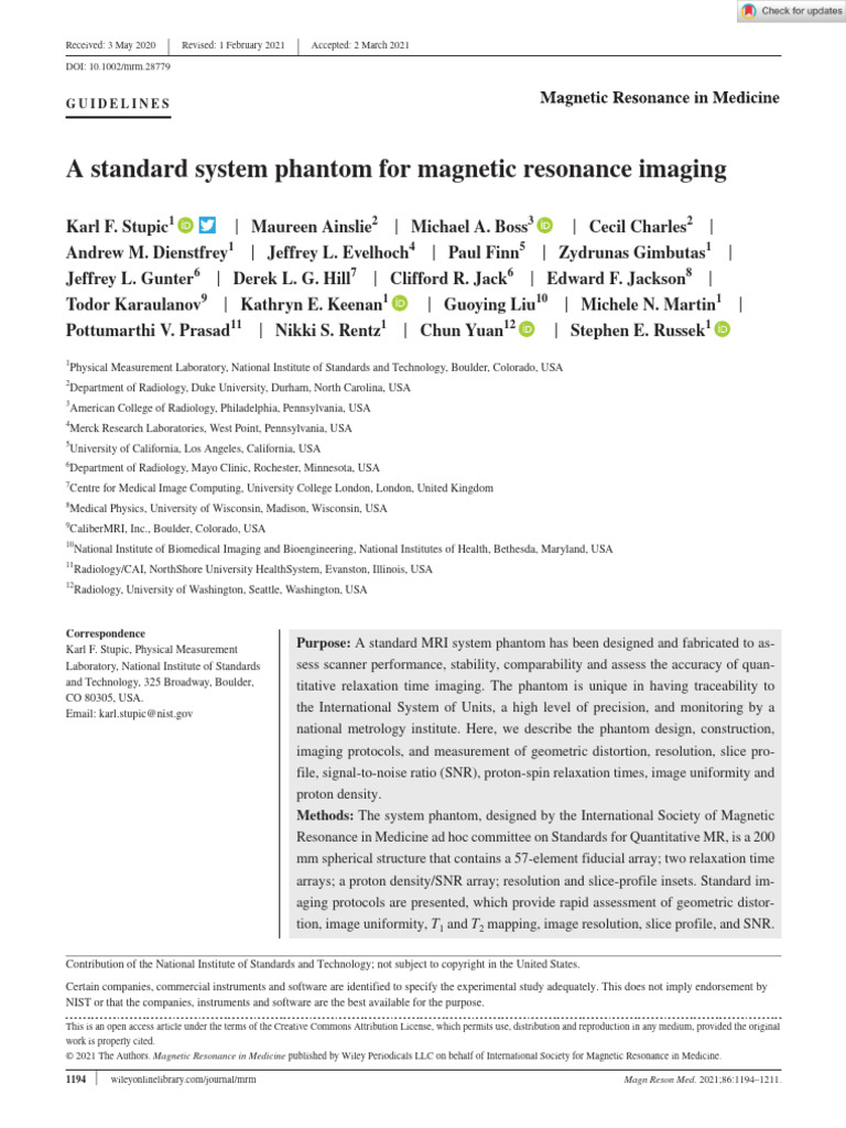 Stupic Et Al. - 2021 - A Standard System Phantom For Magnetic Resonance ...