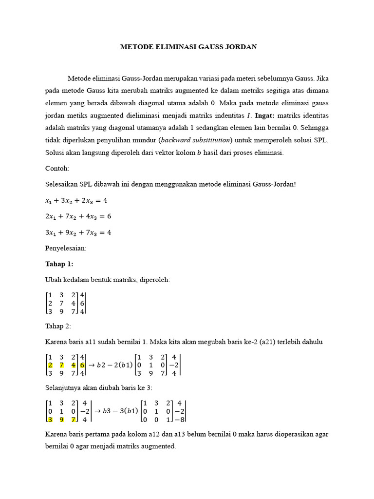 Materi 3 - Metode Eliminasi Gauss Jordan | PDF