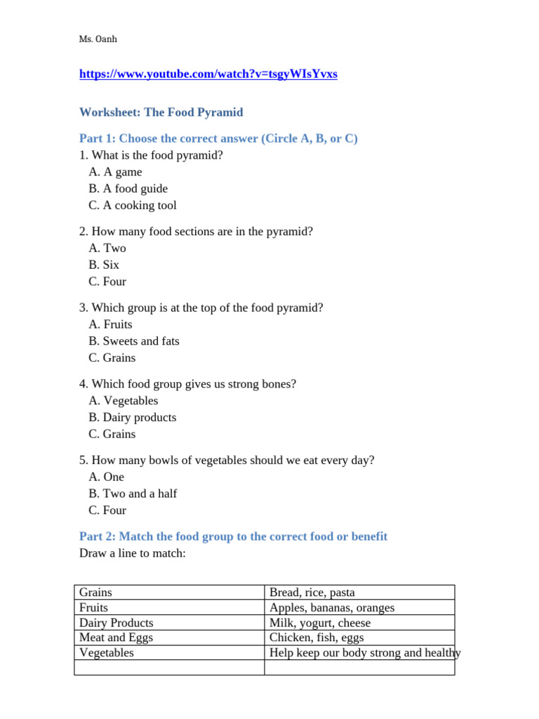 The Food Pyramid Worksheet | PDF