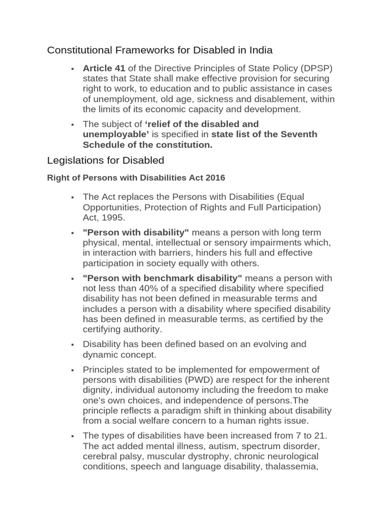 Constitutional Frameworks for Disabled in India | PDF | Disability ...