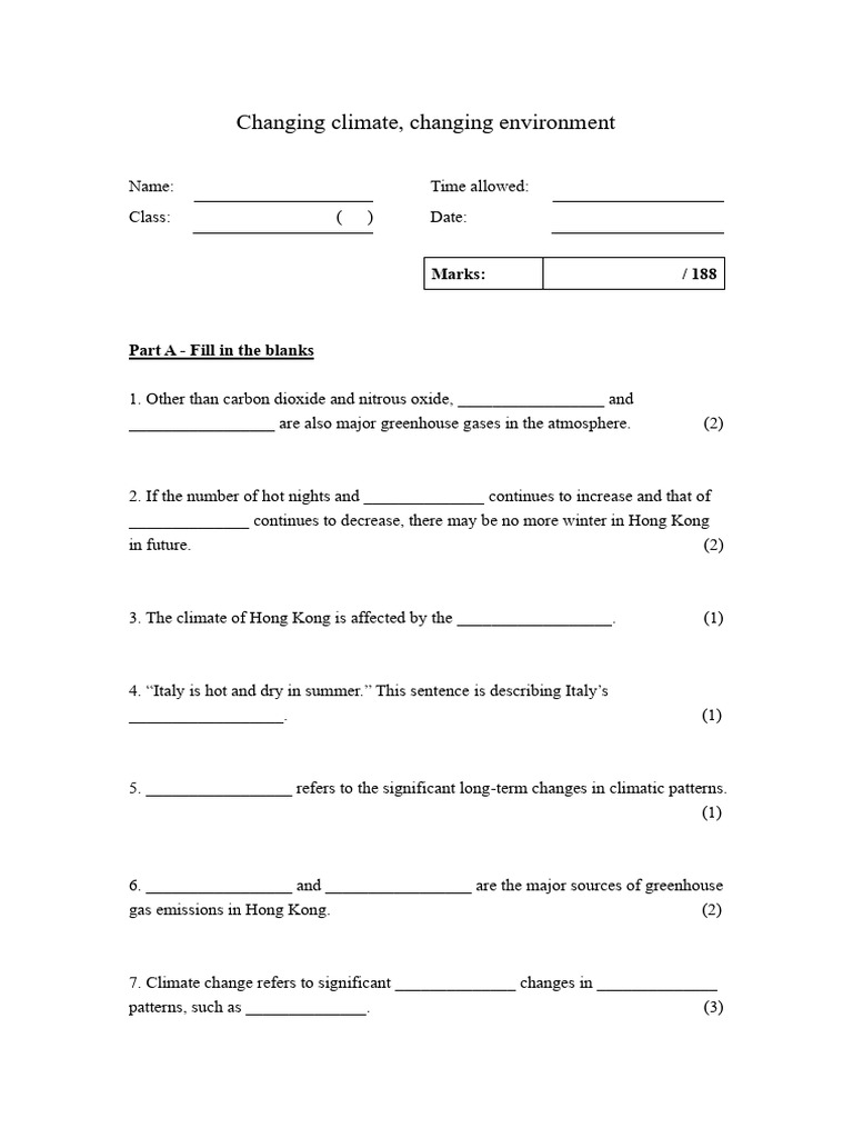 Changing Climate, Changing Environment Questions | PDF | Greenhouse Gas ...