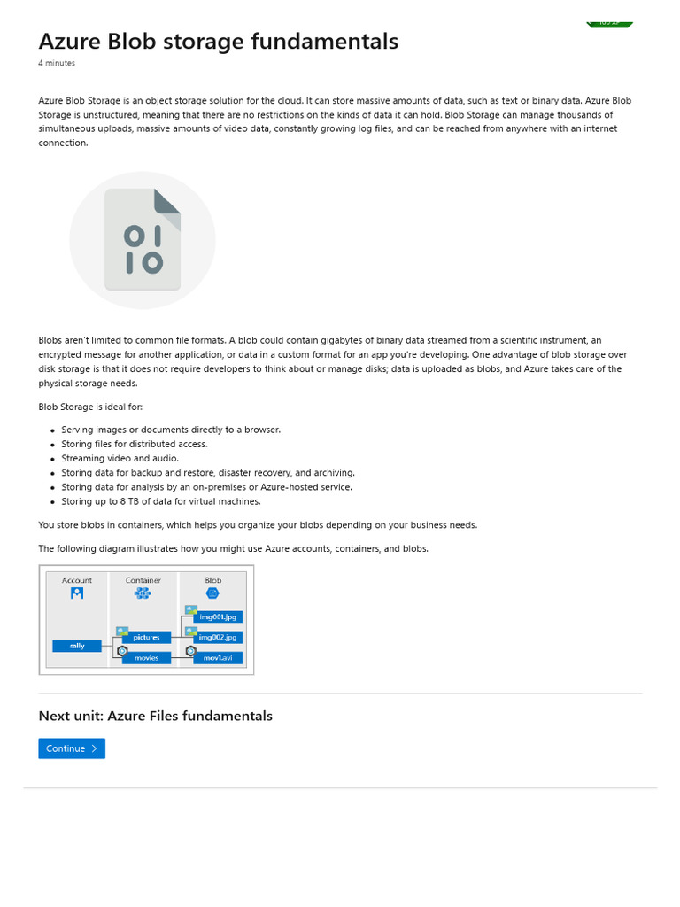 Azure Blob Storage Fundamentals - Learn - Microsoft Docs | PDF