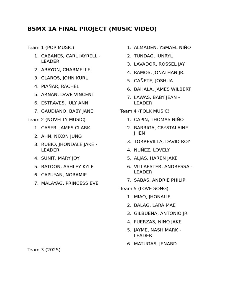 BSMX 1a Final Project Groupings | PDF