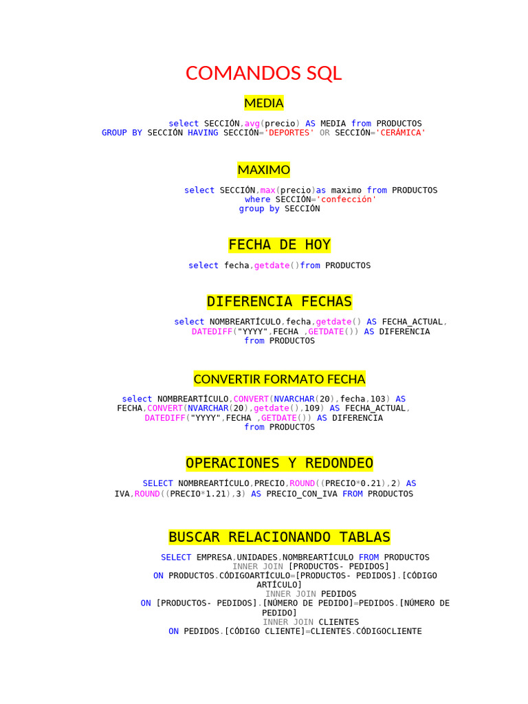 Comandos SQL | PDF | SQL | Recuperación de información