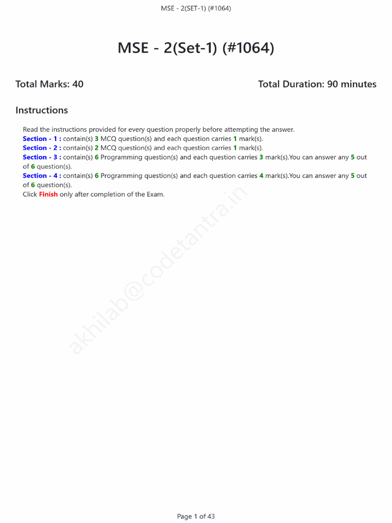 KIET - 1064 - MSE - 2 Set 1 | PDF
