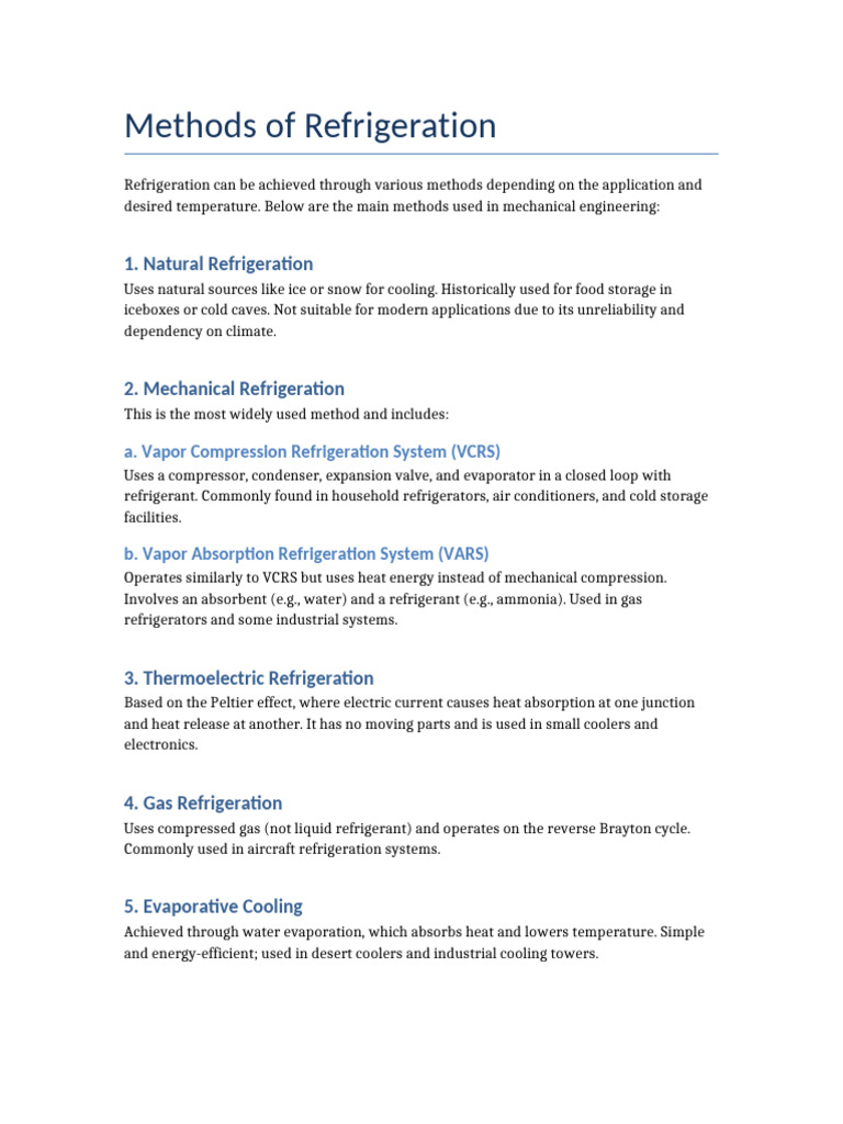 Methods of Refrigeration | PDF | Refrigeration | Air Conditioning