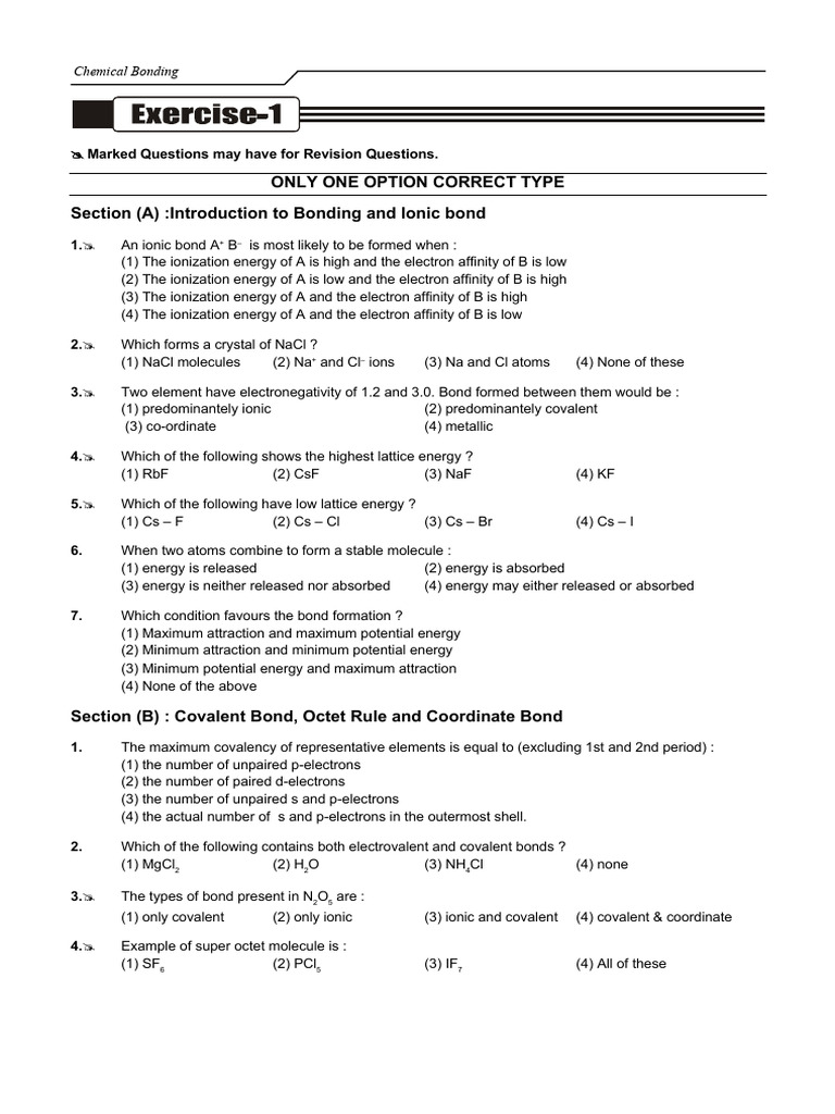 Chemical Bonding Class 11 Practice | PDF | Chemical Polarity | Chemical ...