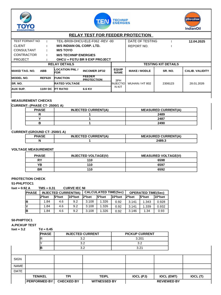 Feeder Protection Relay Test Report | PDF | Mains Electricity | Transformer