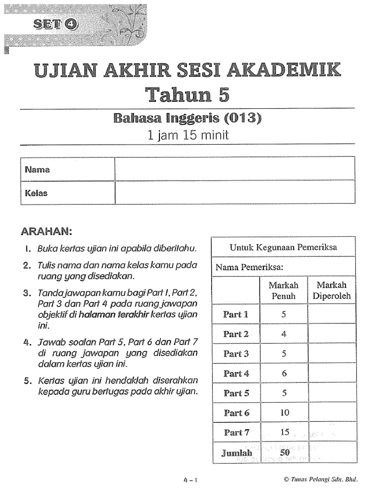 UASA English Year 5 Set 3 | PDF