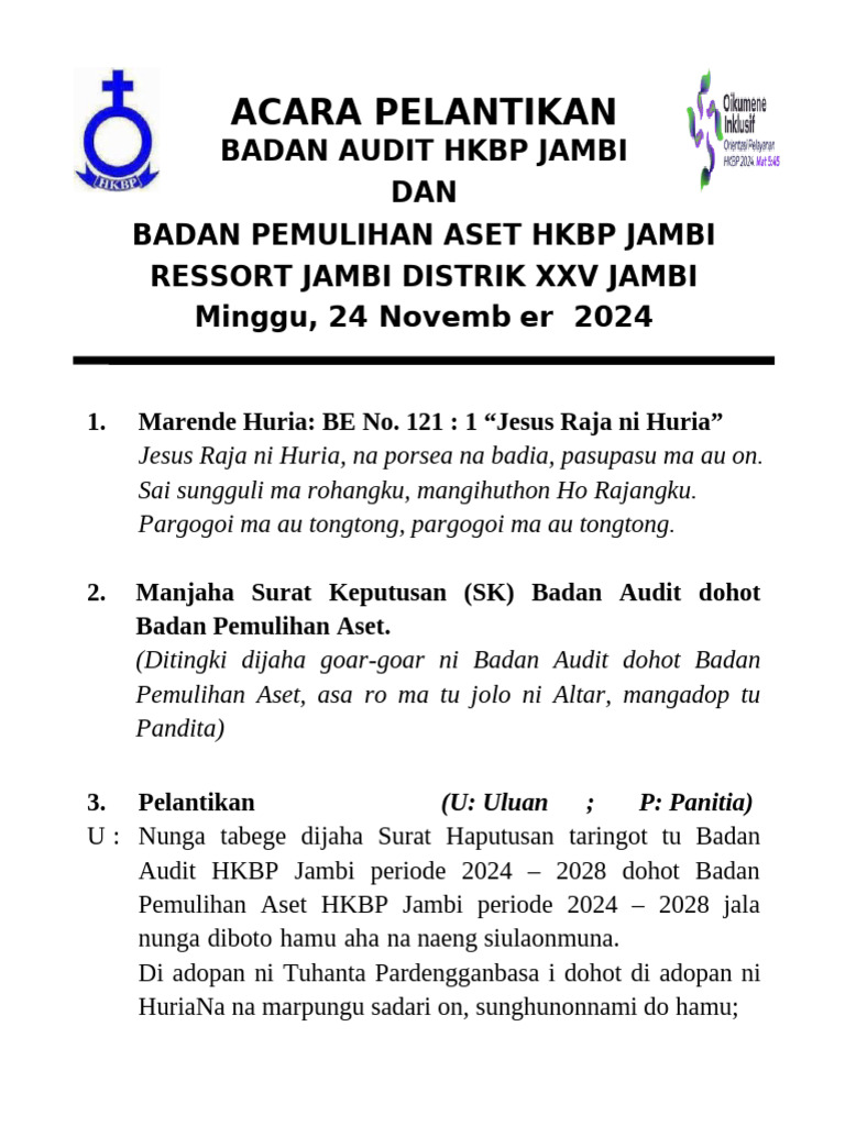 Acara Pelantikan Panitia Gotilon Dan Nataru 2024 | PDF