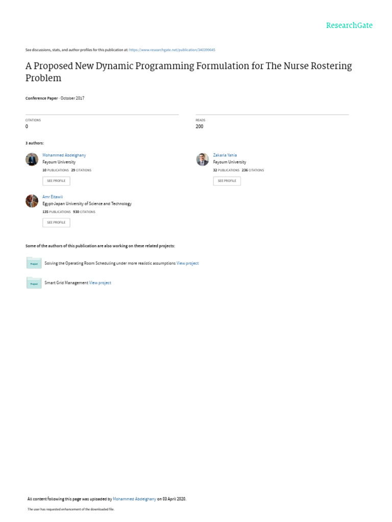A Proposed New Dynamic Programming Formulation For The Nurse Rostering ...
