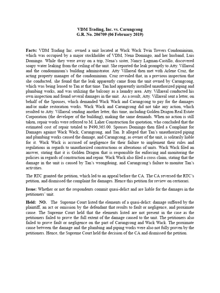 VDM Trading Vs Carungcong | PDF | Negligence | Common Law