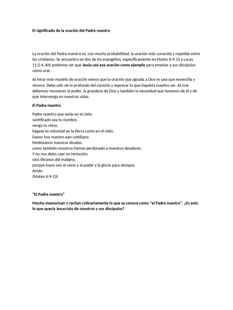 Significado del Padre Nuestro explicado | PDF | orador del Señor | Oración