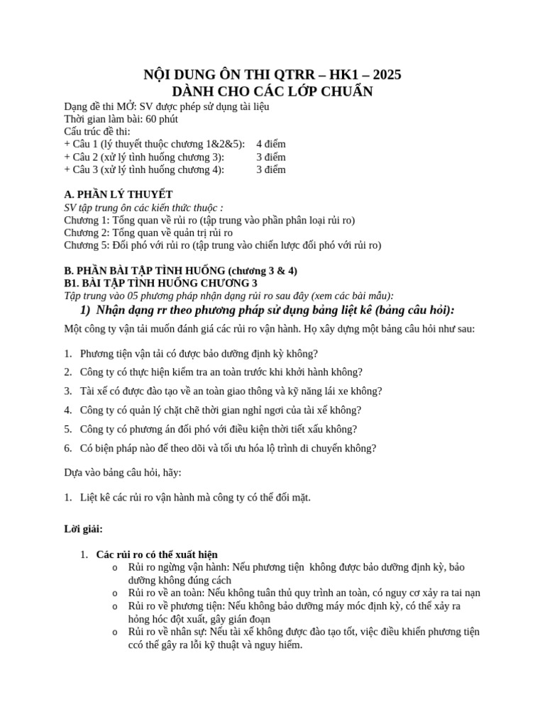 N I Dung Ôn Thi QTRR - Hk1 - 2025 | PDF