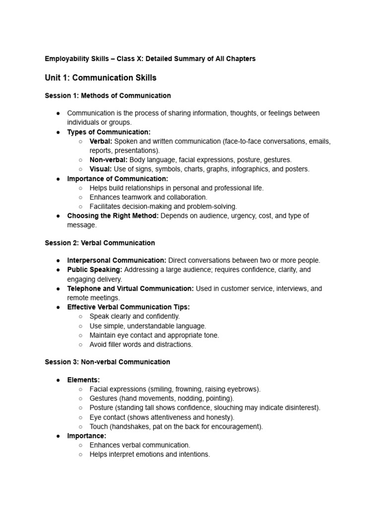 Class 10 Employability Skills Overview | PDF | Communication ...