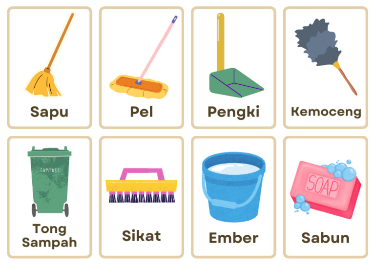 Gardening Tools Vocabulary Flashcards in Cream and Brown Illustrative ...