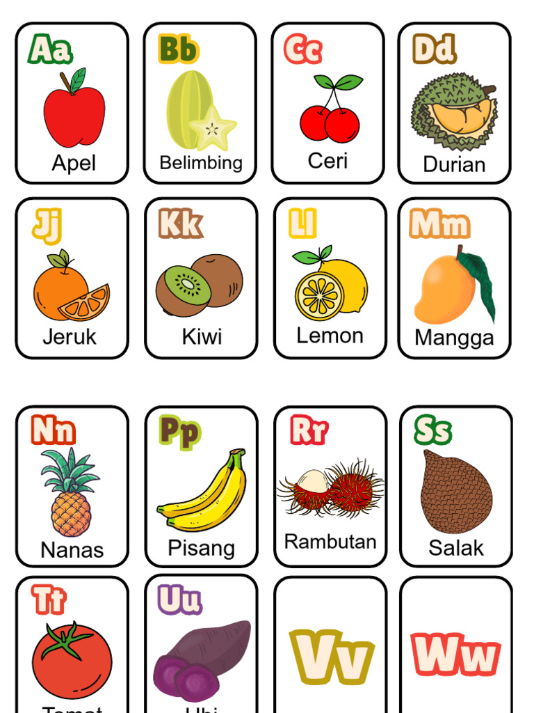 Colourful and Simple Alphabet Fruits and Vegetables Flashcards Activity ...