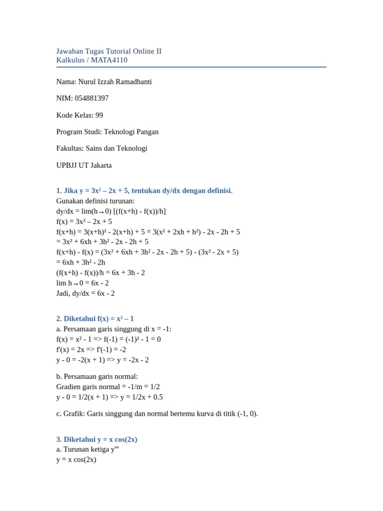 Jawaban Tugas Tutorial Kalkulus | PDF