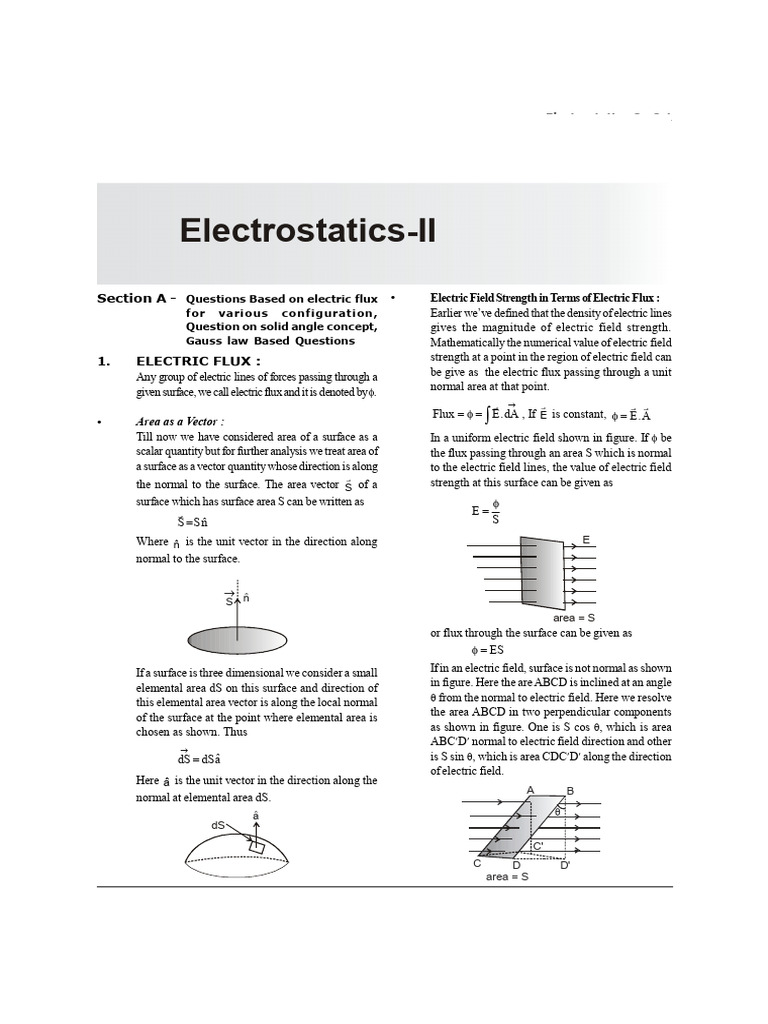 1 Electrostatics-2 501200 | PDF | Flux | Physical Phenomena