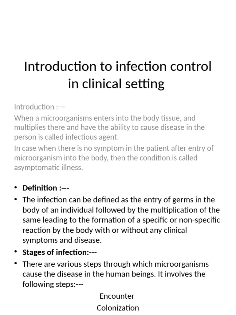 Infection Control in Clinical Settings | PDF | Infection | Immune System