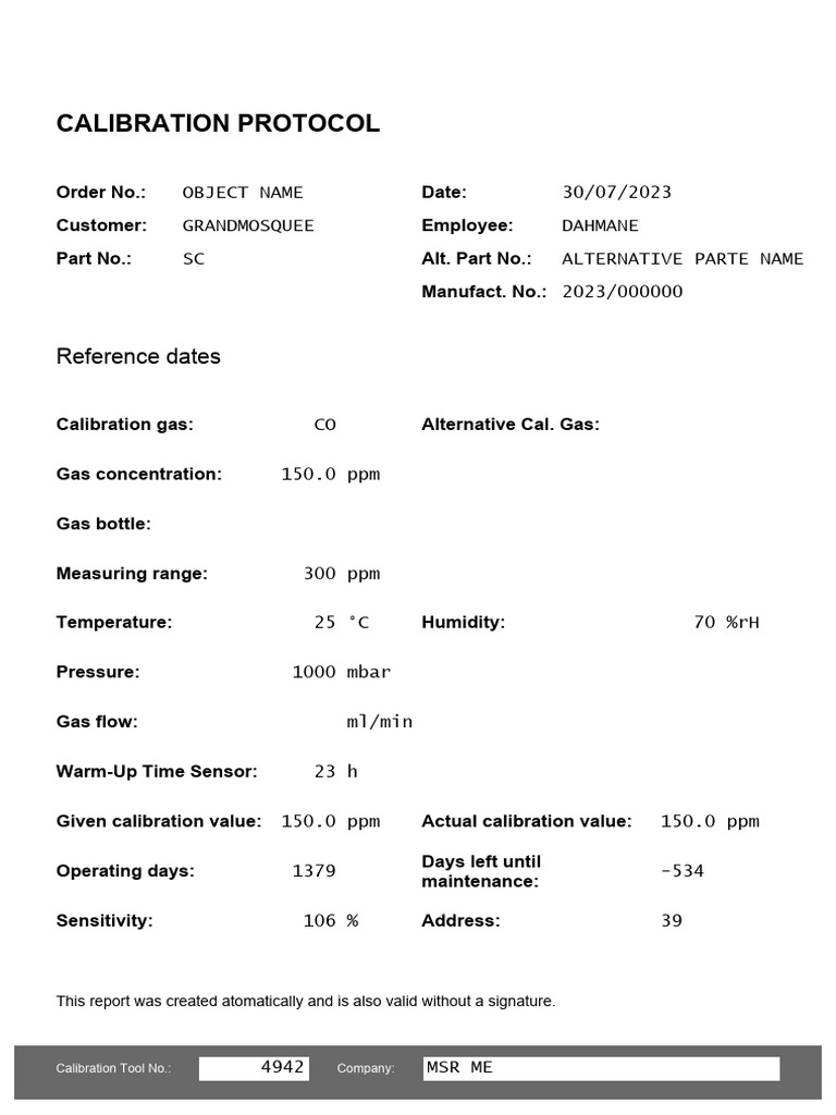 Calibration Protocol for Gas Measurement | PDF