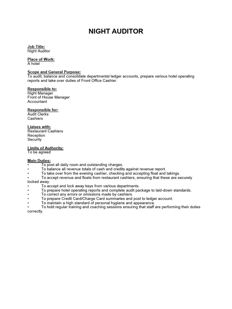 JOB HOTEL MODULE Night Auditor | PDF