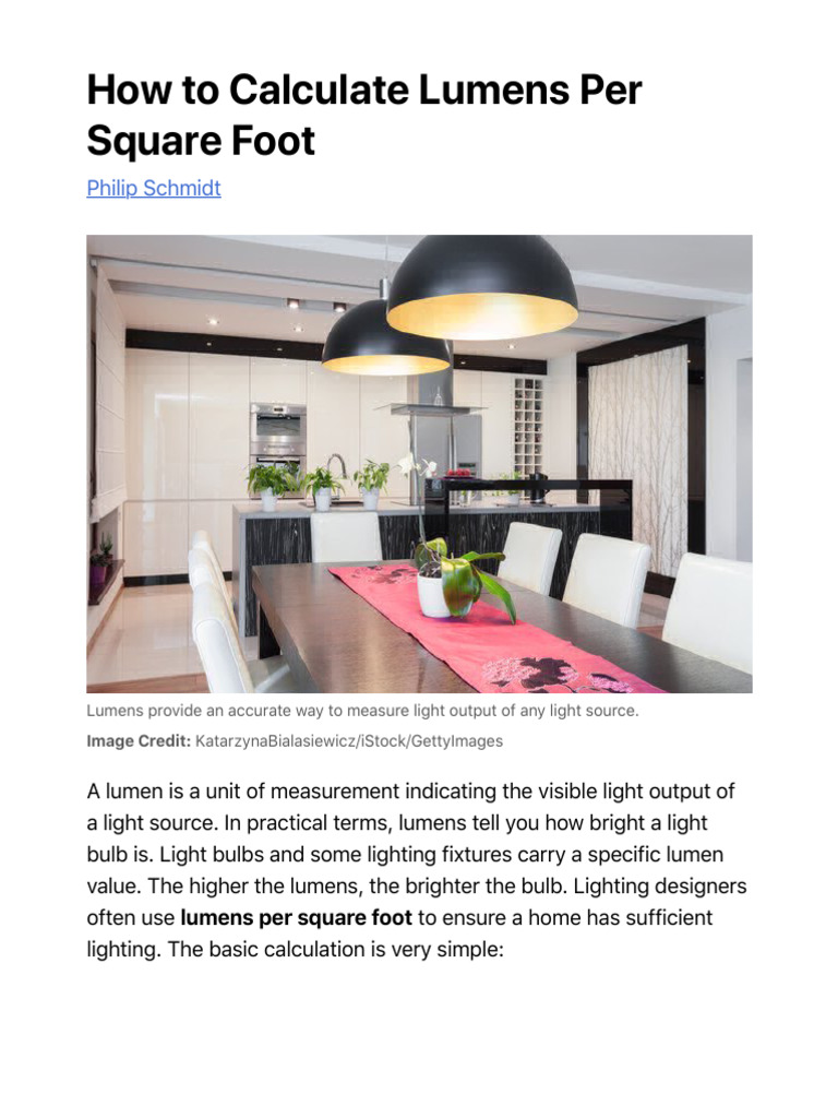 How To Calculate Lumens Per Square Foot - Hunker | PDF | Lighting ...