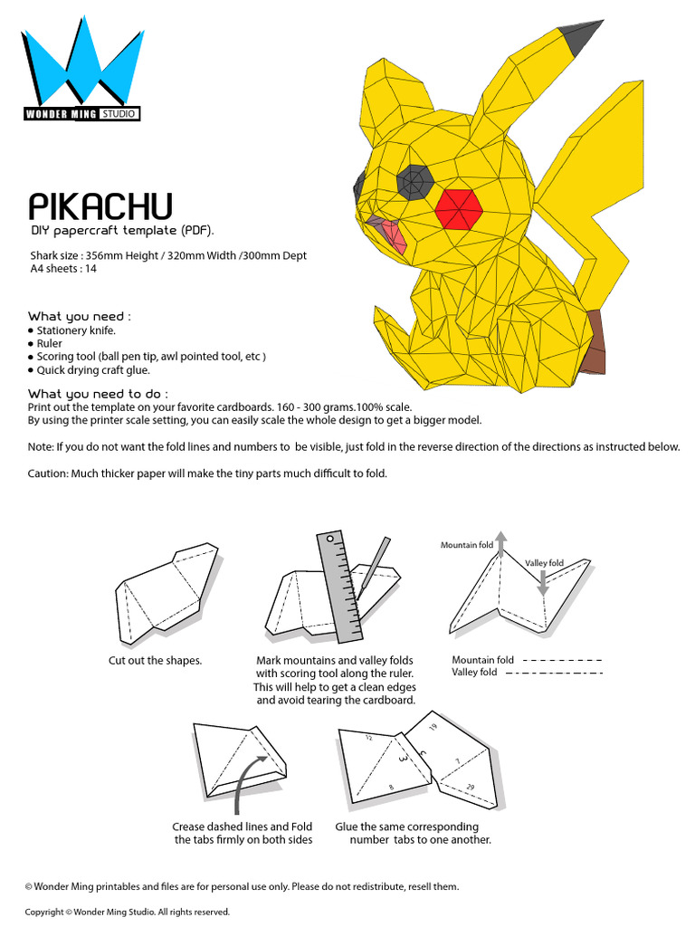 Pikachu Papercraft Template Instructions | PDF