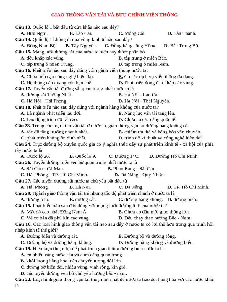 BT TN GK2 - Địa 12 - HS | PDF