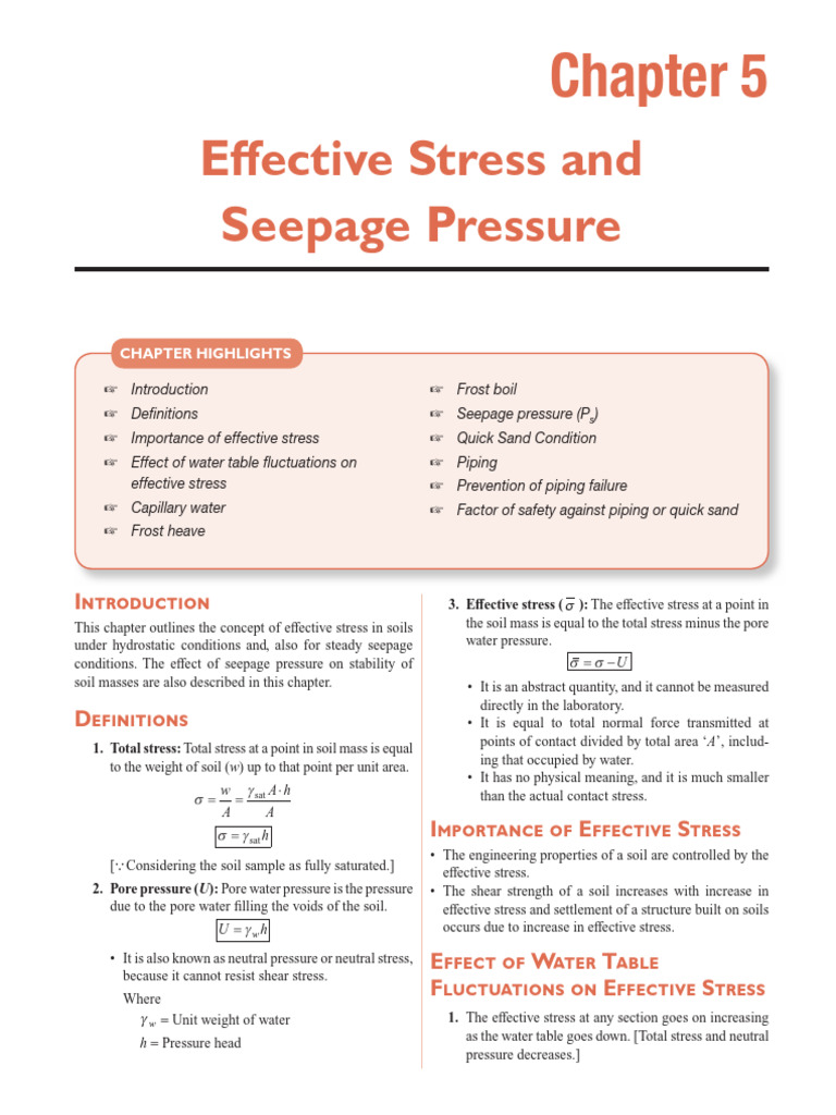 5 Effective Stress and Seepage Pressure | PDF | Soil Mechanics | Soil Science
