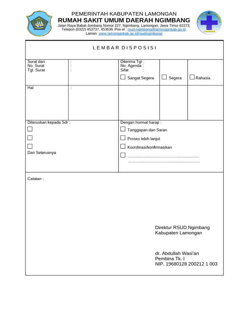 Kontak dan Disposisi RSUD Ngimbang | PDF