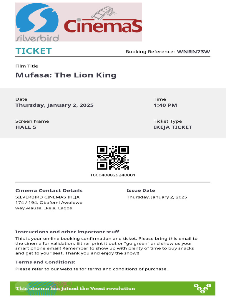 Mufasa: The Lion King Ticket Confirmation | PDF | Movie Theater