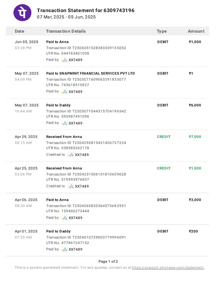 PhonePe Statement Mar2025 Jun2025 | PDF | Debit Card