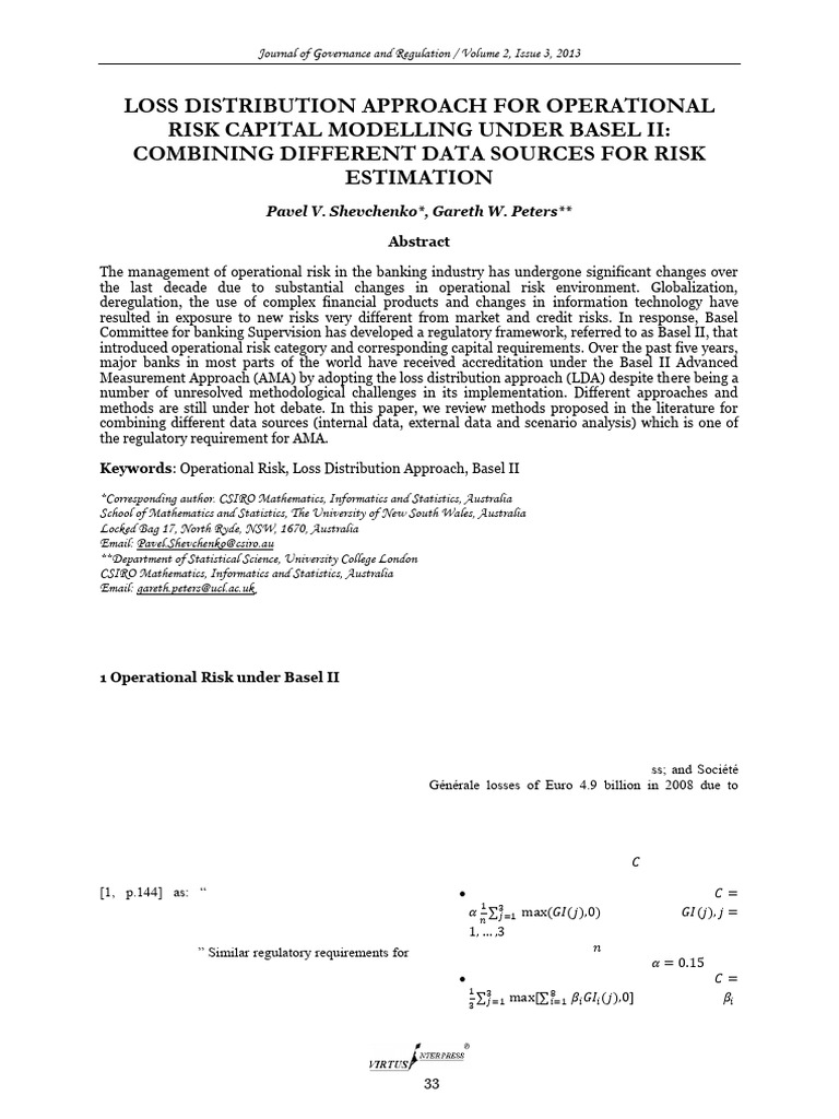 Loss Distribution Approach For Operational Risk Capital Modelling Under ...