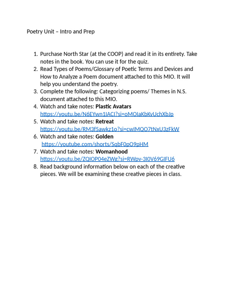 Poetry Unit Preparation Guide | PDF