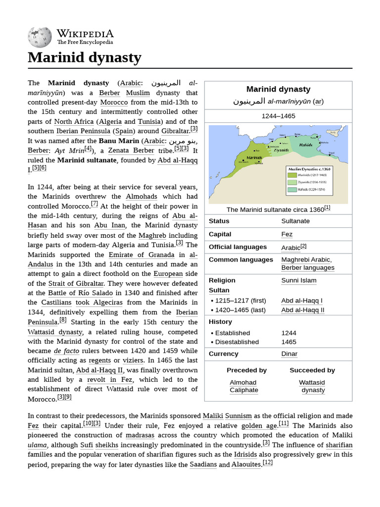 WIKIPEDIA - Marinid Dynasty | PDF