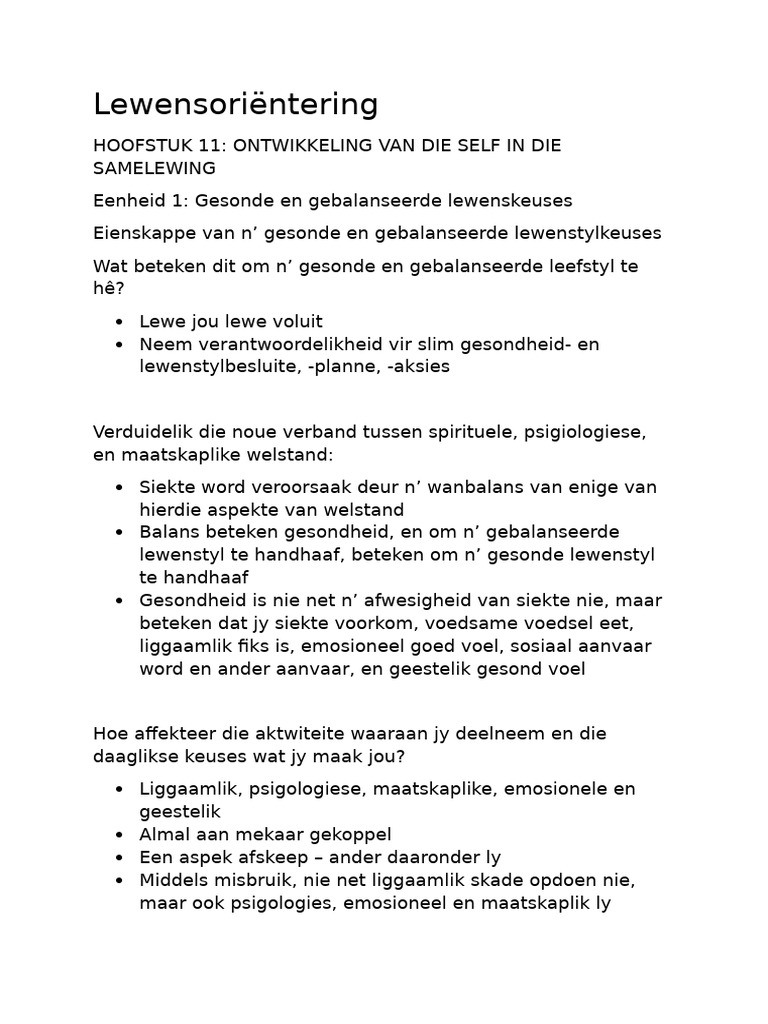 Lewensoriëntering Eind-Eksamen | PDF