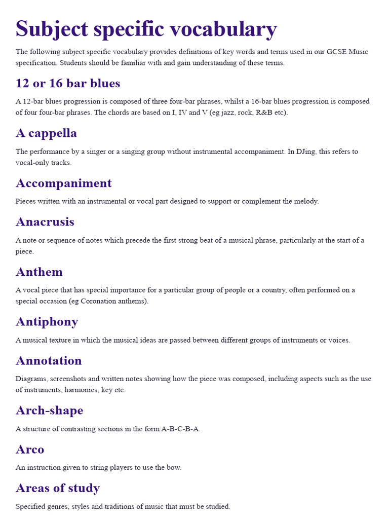 Subject Specific Vocabulary | PDF | Chord (Music) | Musical Compositions