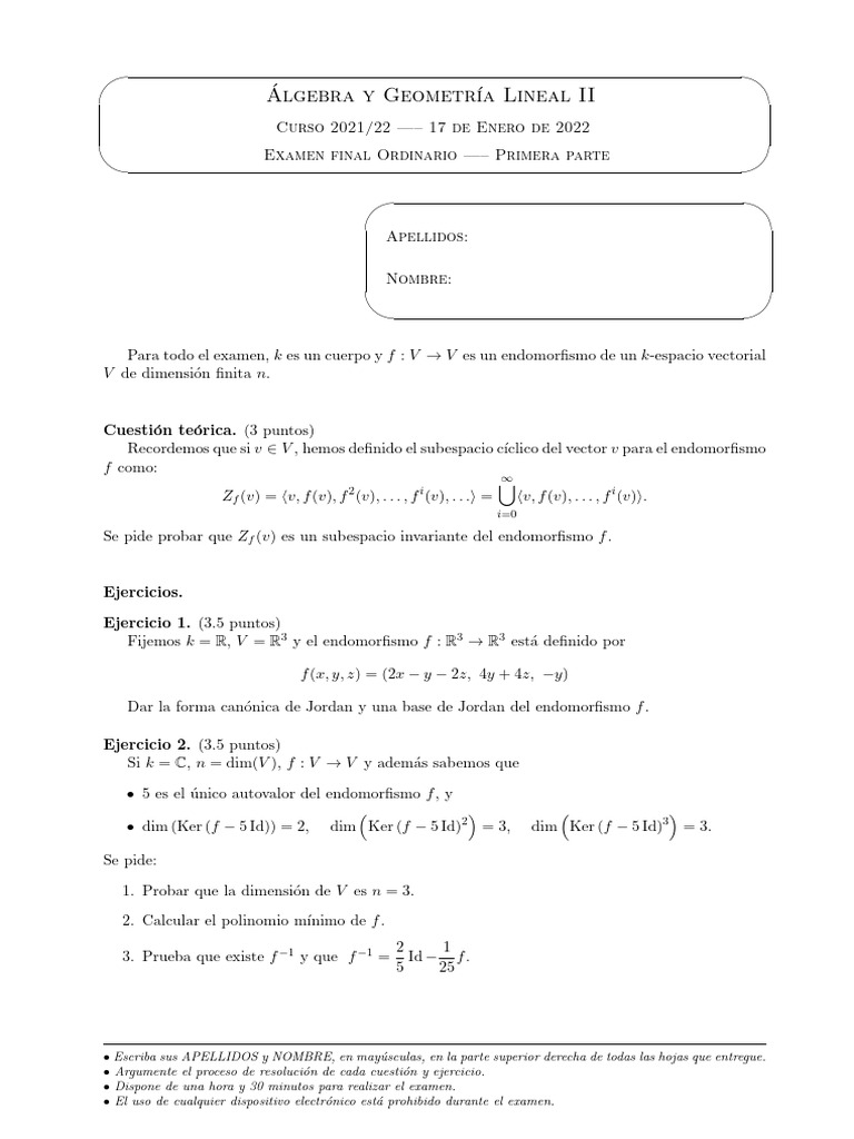 ExOrd_17ene_2022 | PDF | Base (álgebra lineal) | Funciones y mapeos