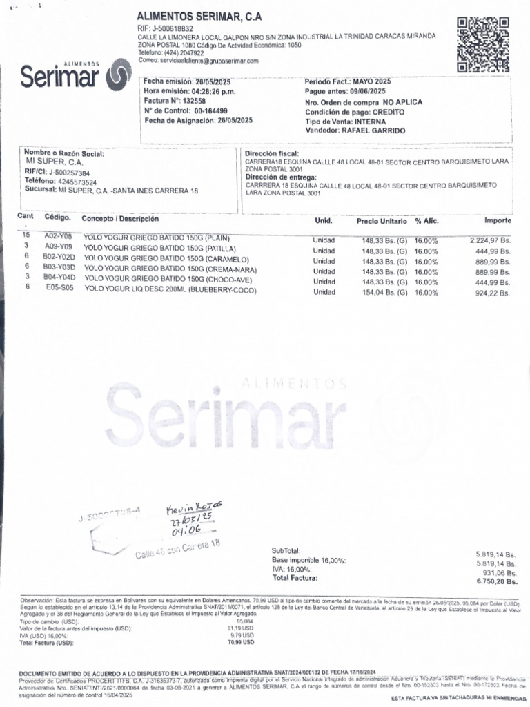 Recepción de Alimentos Serimar | PDF