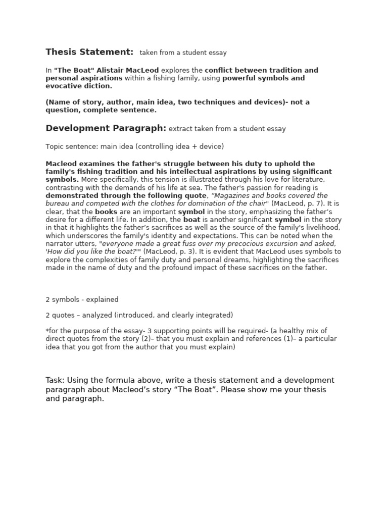Thesis Statement First Body Paragraph - The Boat | PDF