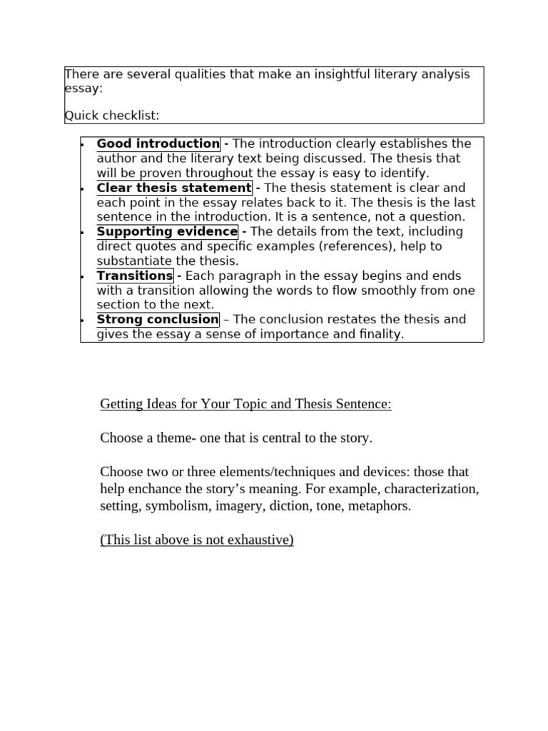 Literary Analysis Checklist | PDF | Essays