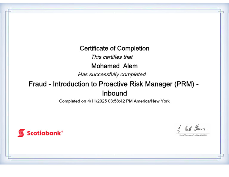 Certificate of Completion for PRM Course | PDF