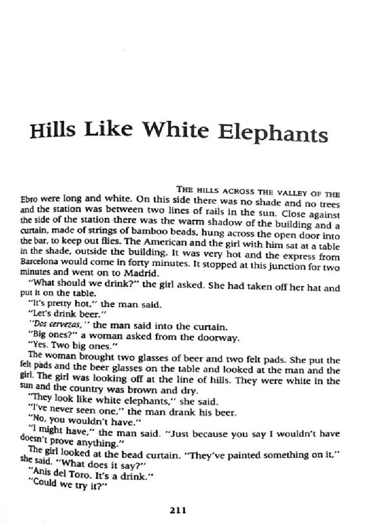 Hills Like White Elephants | PDF