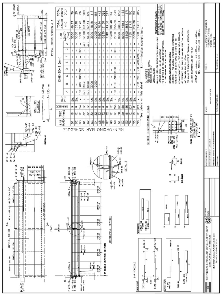B-07 Bridge RC Deck Girder 14m Span; Width 7.3 Sheet 1 | PDF